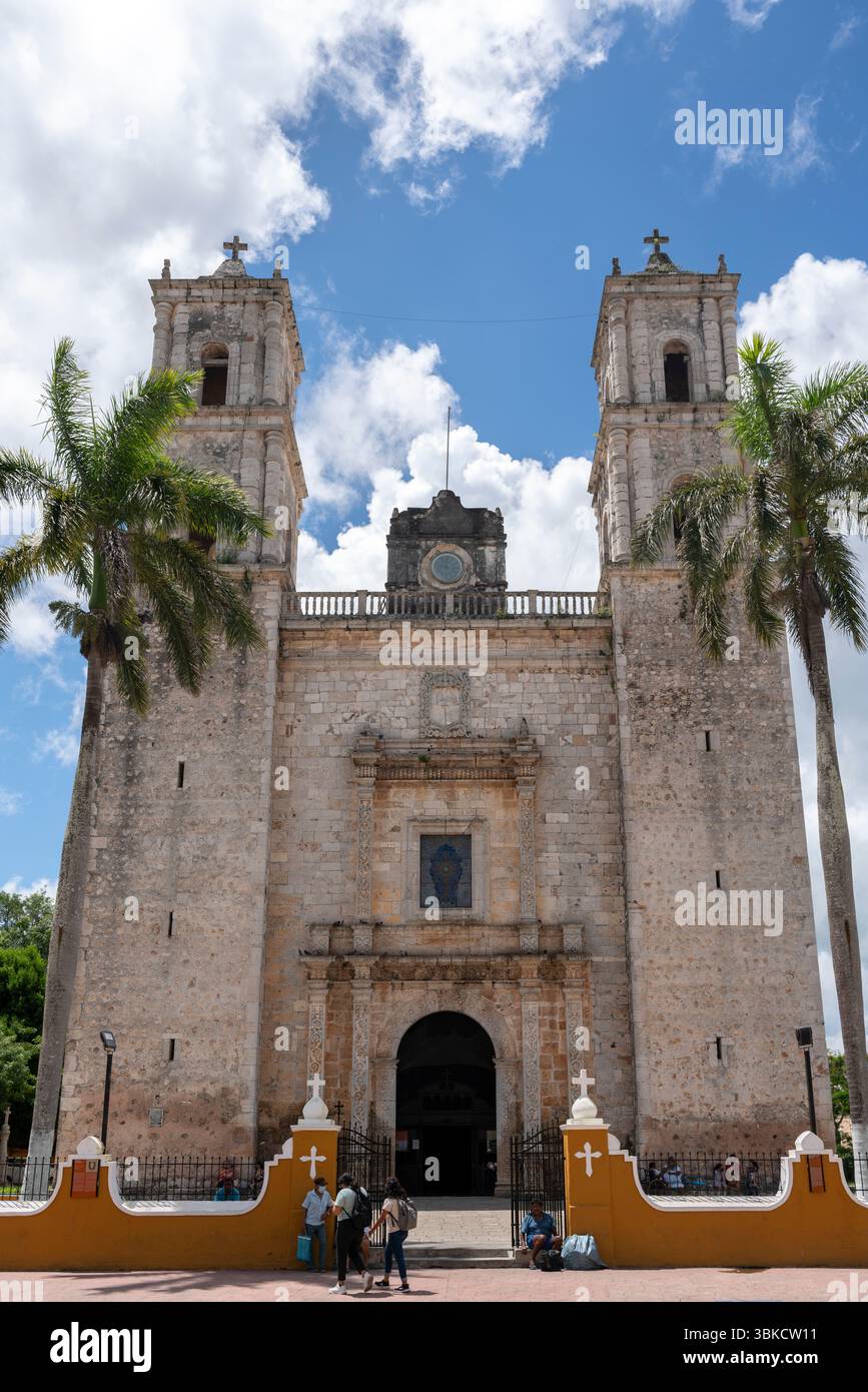 Iglesia de San Servacio stone facade with twin bell towers and baroque ...