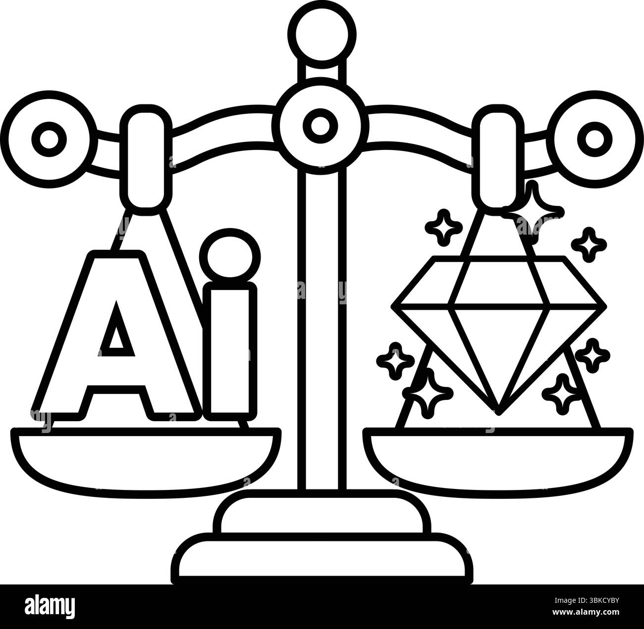 A scale with a diamond on one side and the letters AI on the other. The ...