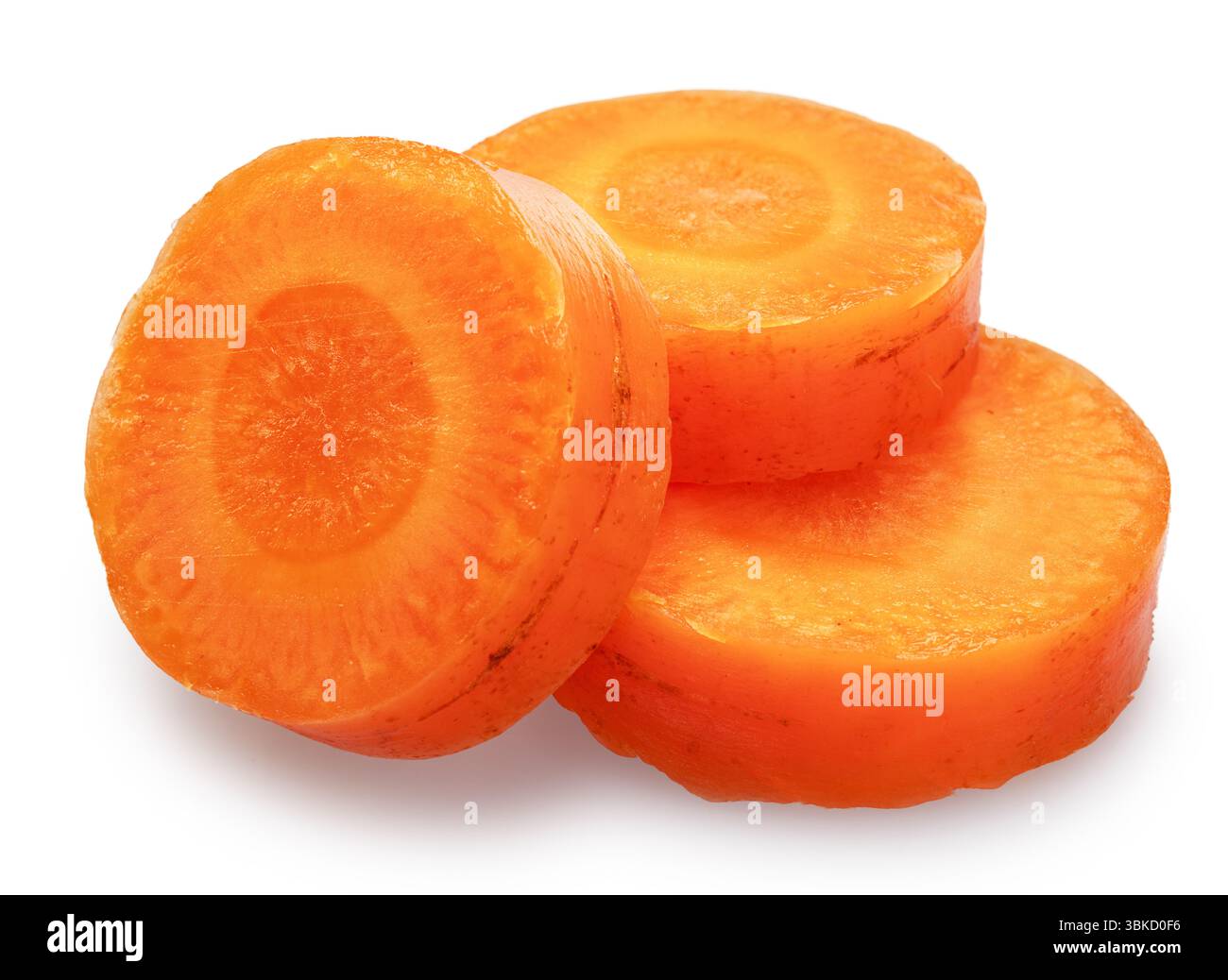 Round slices of red carrot isolated on white background. File contains ...