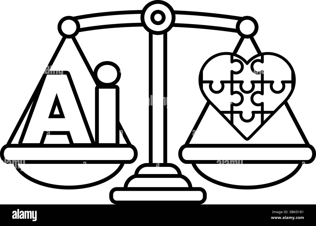 A scale with a heart and the letters AI on it. The scale is balanced ...