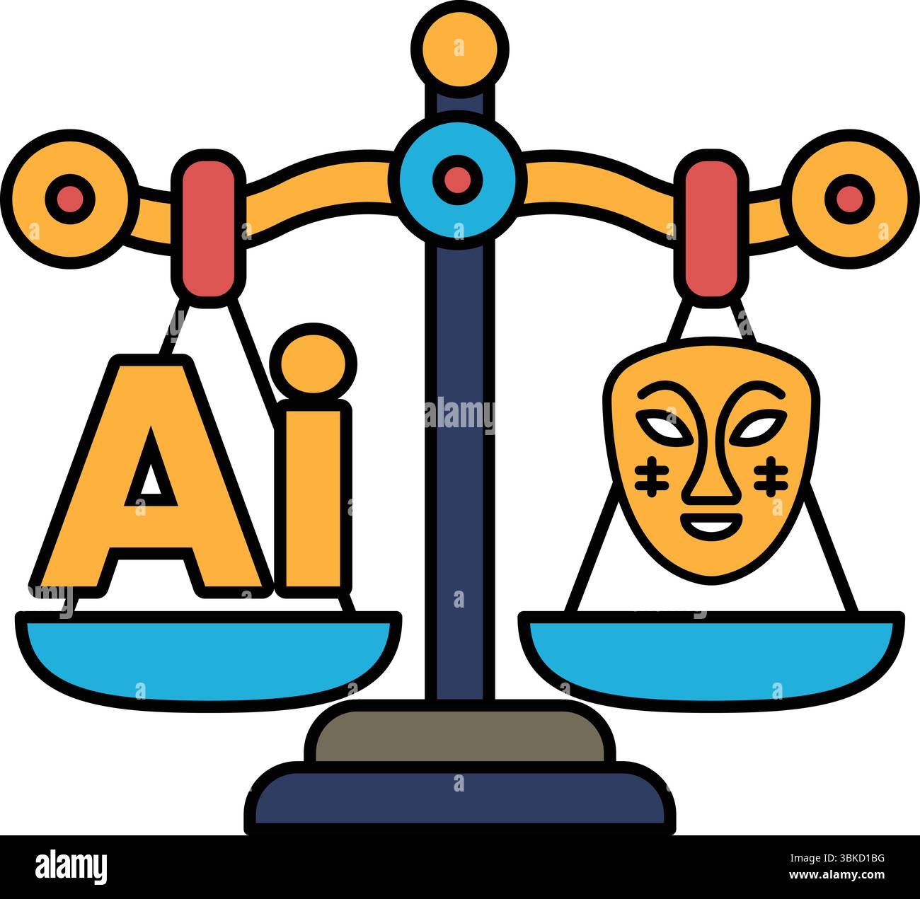 A scale with a face on one side and the letters AI on the other. The ...