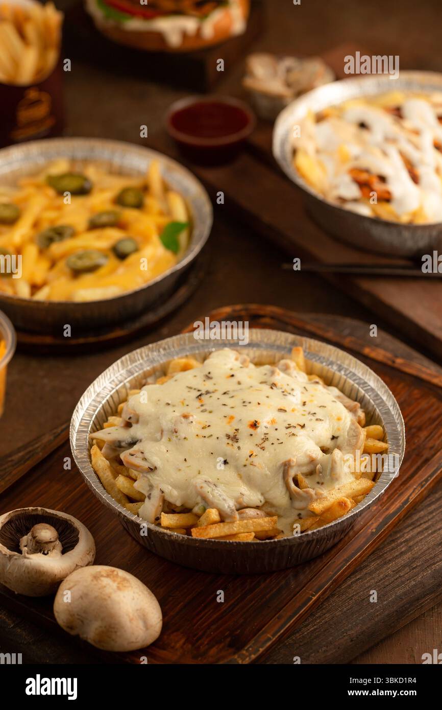 French fries salad with mozzarella cheese Stock Photo - Alamy