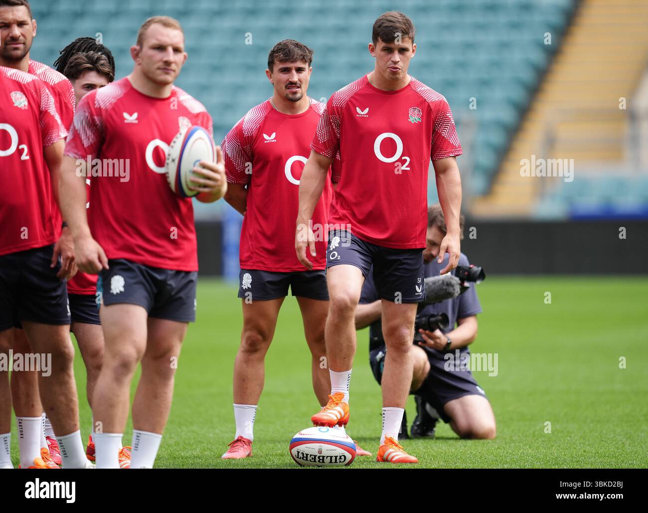 England's Seb Atkinson (right) during a training session at Allianz ...