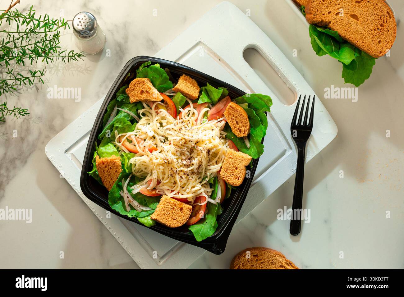 Vegetable salad with toasted bread and yellow cheese Stock Photo - Alamy