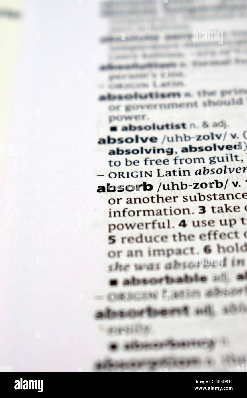 English Dictionary Definition Of Word - Absorb Image Stock Photo - Alamy