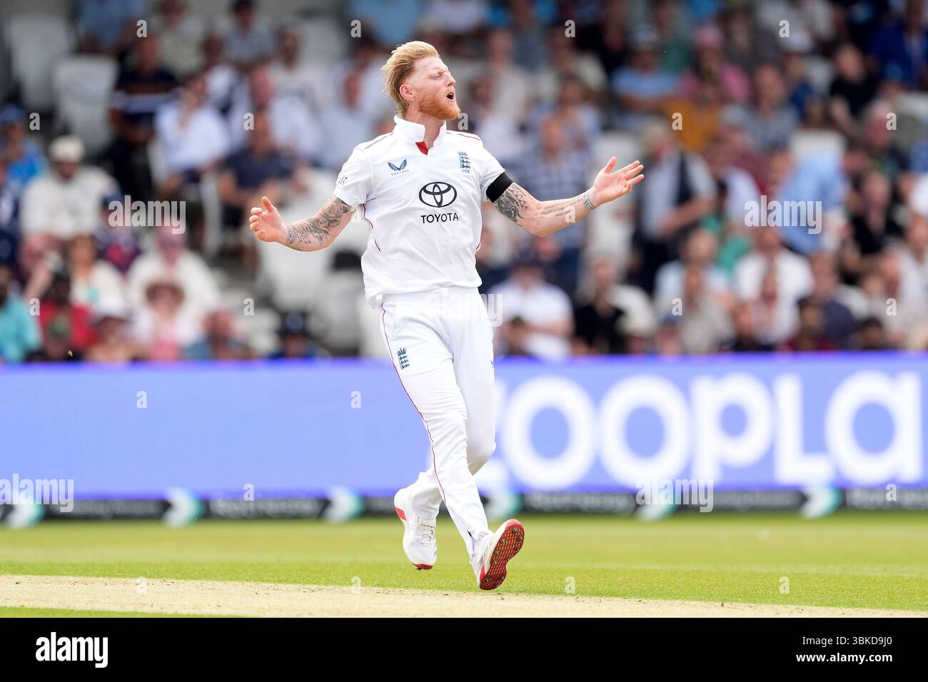 England's Ben Stokes reacts on day one of the first Rothesay Men's Test ...