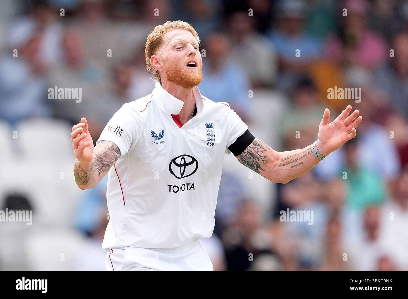 England's Ben Stokes reacts on day one of the first Rothesay Men's Test ...