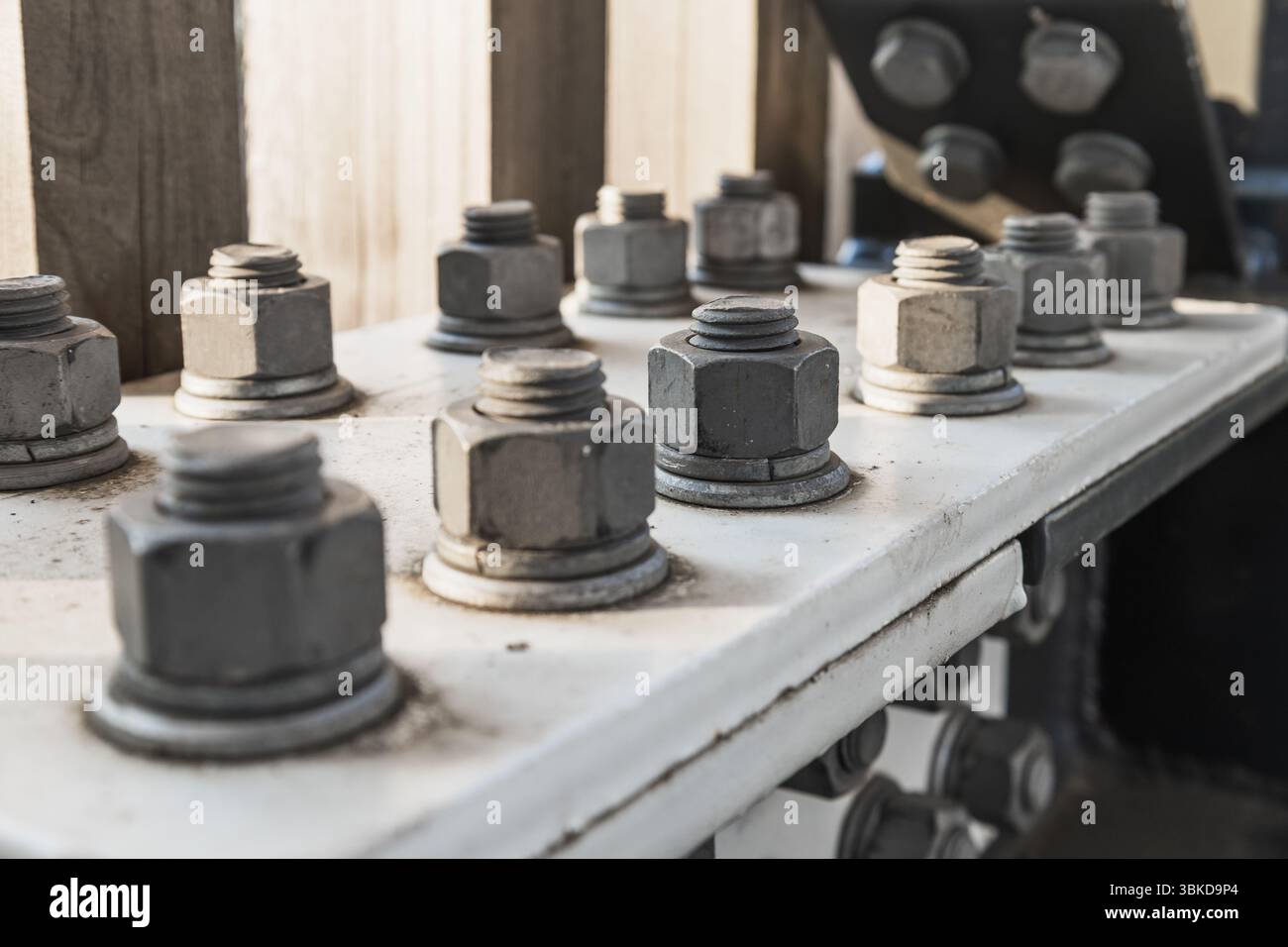 Large Metal Nuts and Bolts on Steel Beam Joint in Construction ...