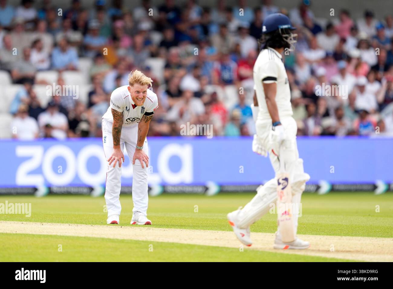 England's Ben Stokes reacts on day one of the first Rothesay Men's Test ...