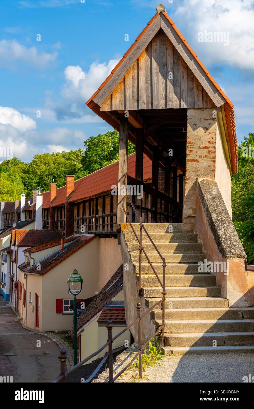 The medieval city wall that runs around the entire Nördlingen Old Town ...