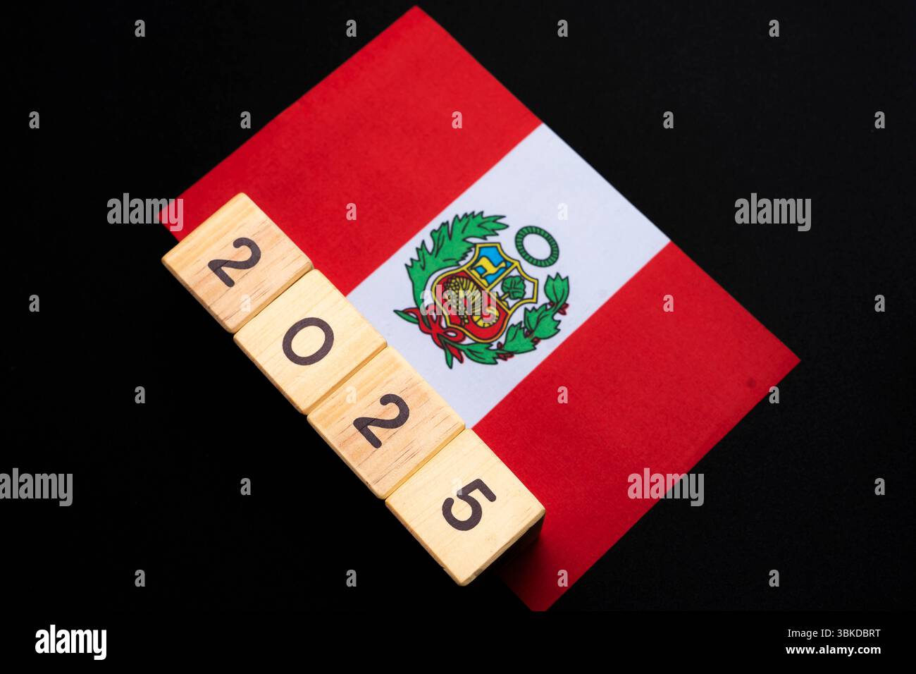 2025, Peru, Peru flag with date block, Concept, Important events for Peru in the new year ...