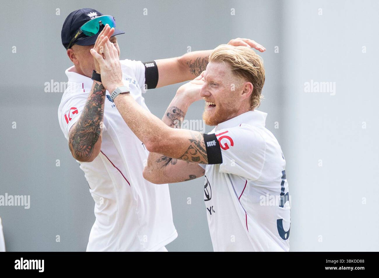 Ben Stokes #55 of England celebrates a wicket during the First Rothesay ...