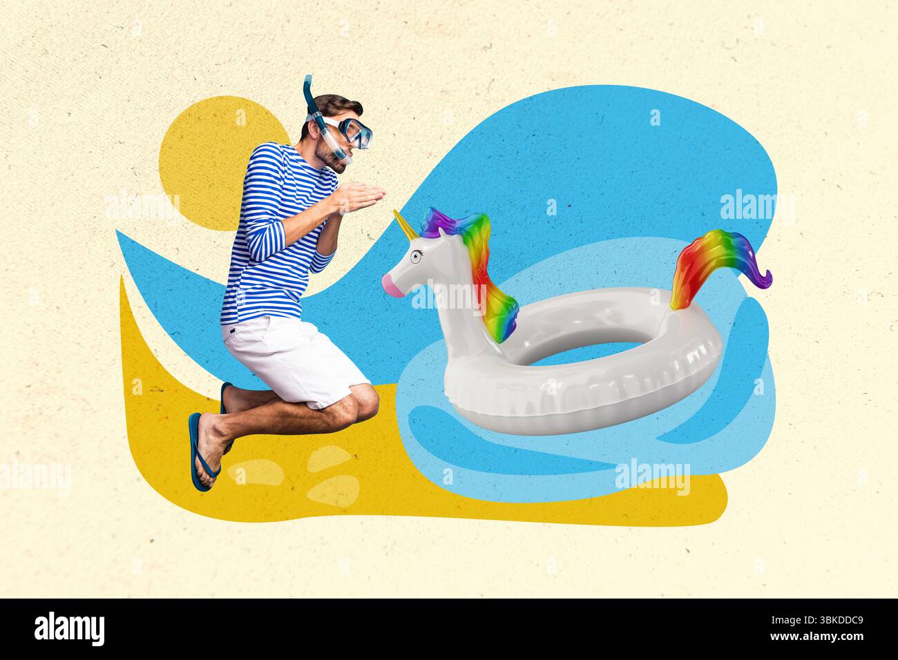 Trend template sketch design 3D photo collage of young man jump diving ...