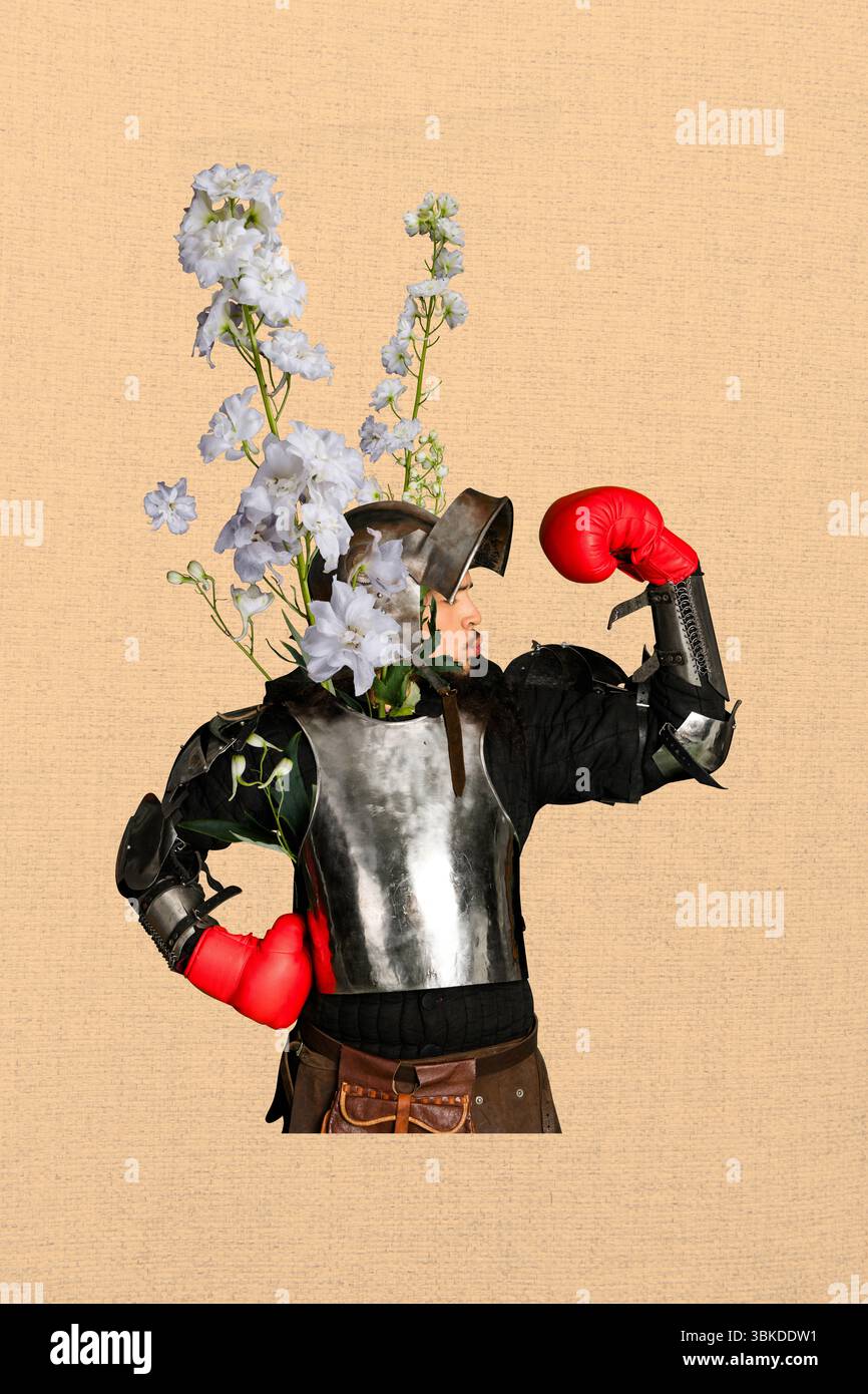 Trend artwork banner sketch 3D photo collage of knight vintage costume ...