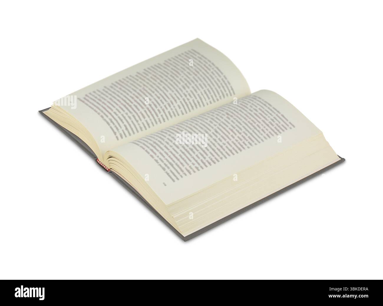 Open hardcover book with visible text pages, placed on white background ...