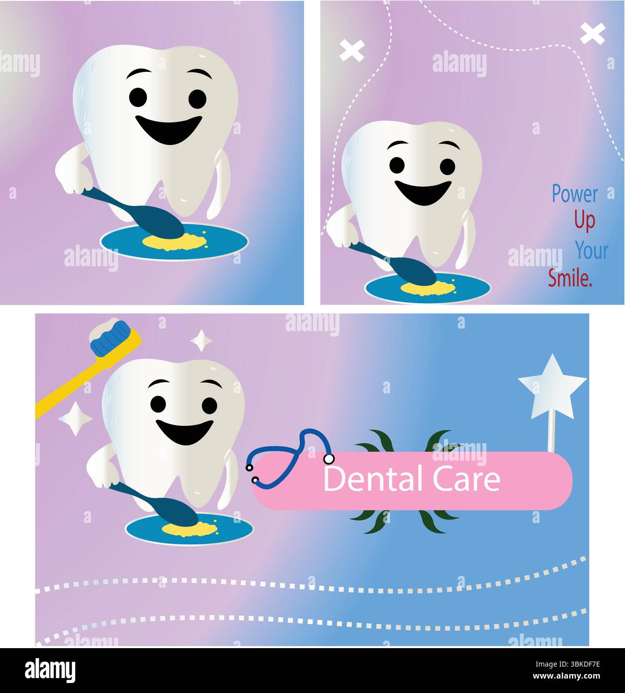 Set Of Dental Clinic Promotion with Tooth Mascot – Cute Dental Comic ...