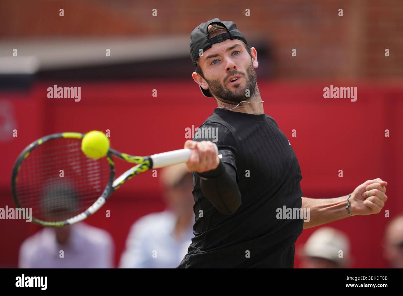 Jacob Fearnley of Britain plays a return to Jiri Lehecka of the Czech ...