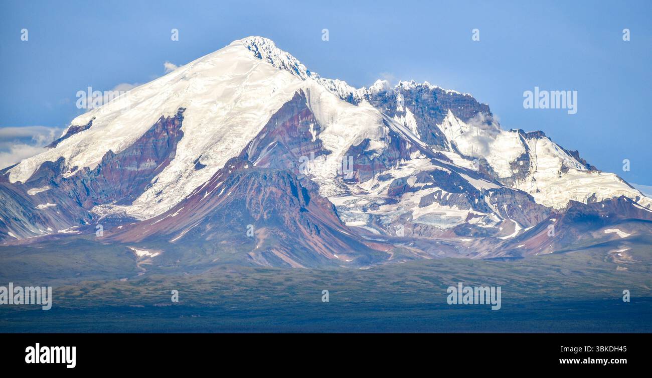 magnificent alaskan mountain seen from lodge in Denali state park on a ...
