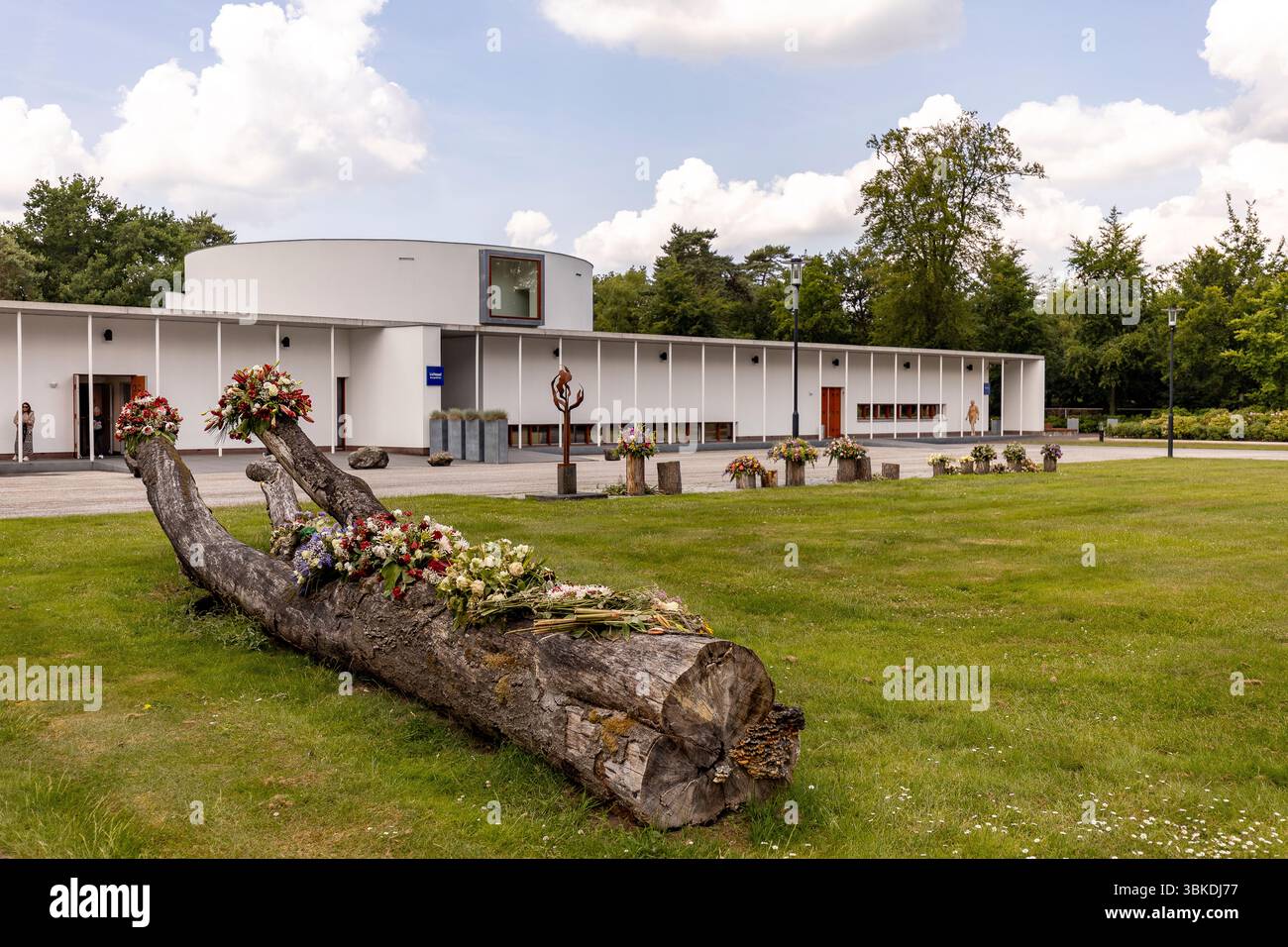Entrance exterior facade of crematorium and cemetery building in Dutch ...