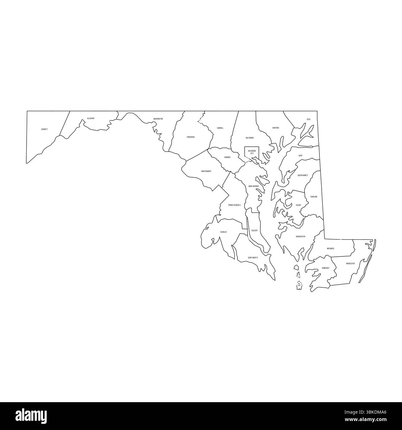Maryland, MD - detailed political map of US state. Administrative map ...