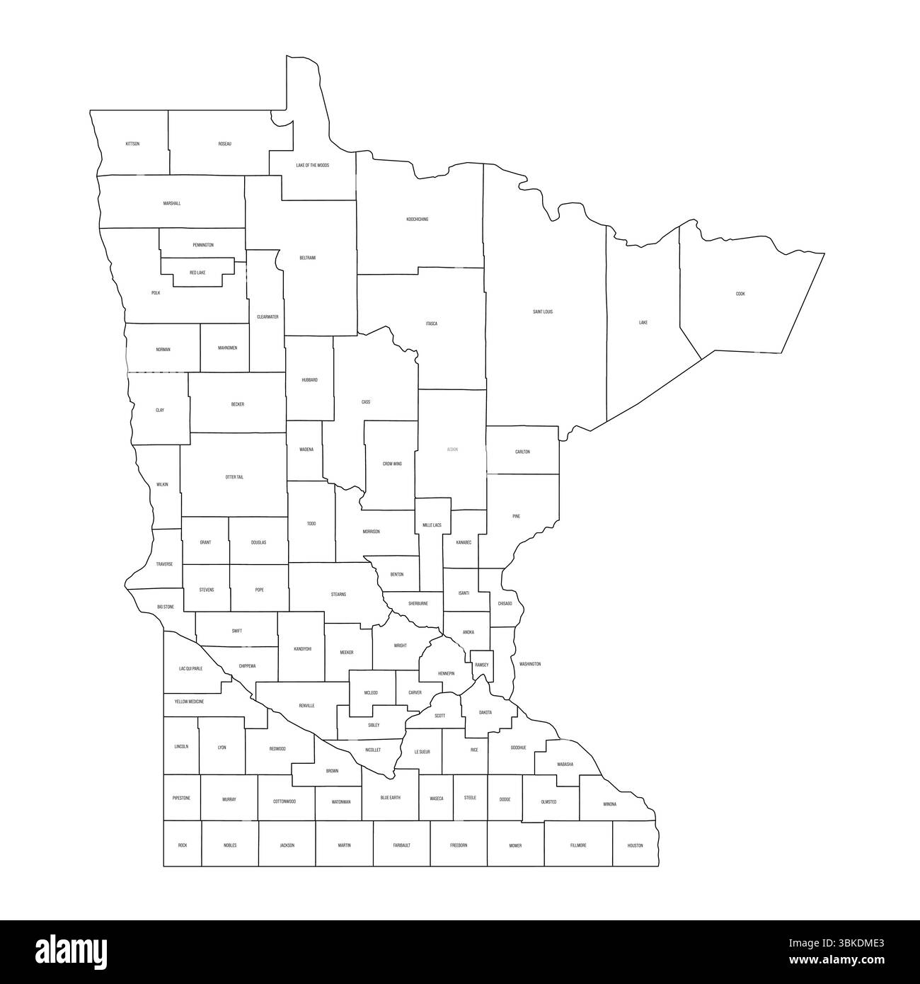 Minnesota, MN - detailed political map of US state. Administrative map divided into counties ...