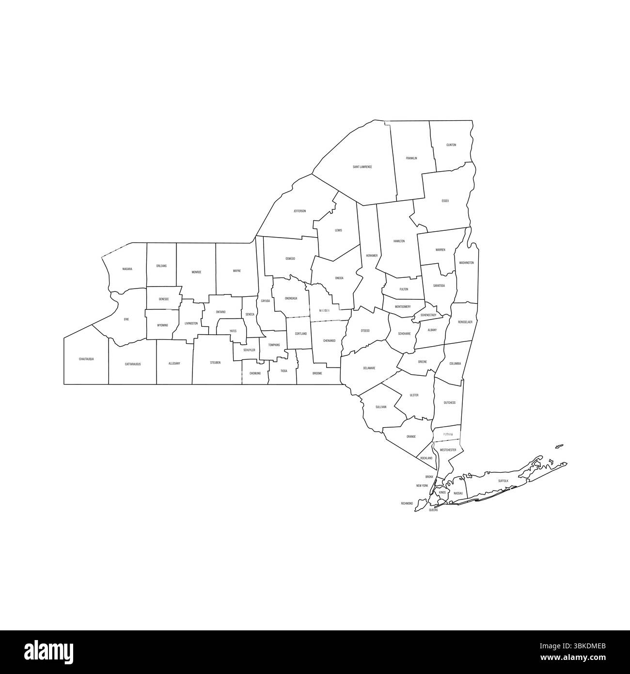 New York, NY - detailed political map of US state. Administrative map ...