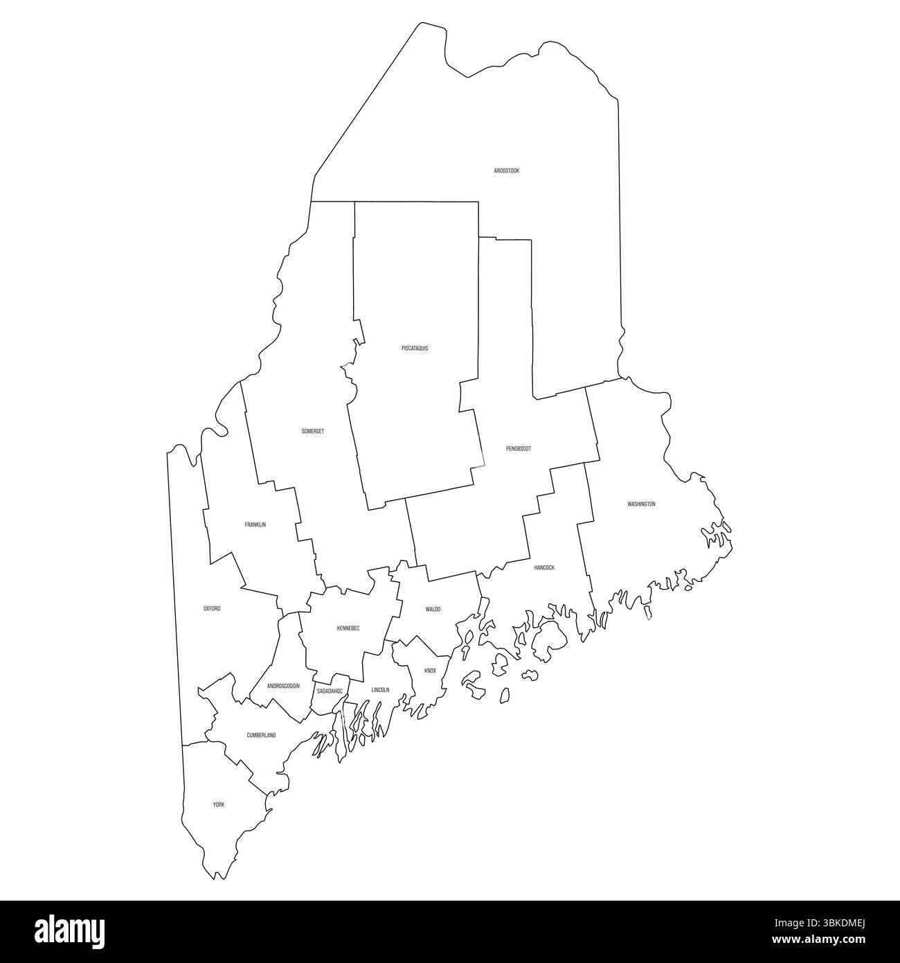 Maine, ME - detailed political map of US state. Administrative map ...