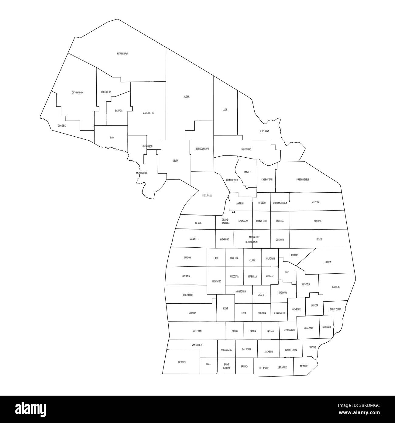 Michigan, MI - detailed political map of US state. Administrative map ...