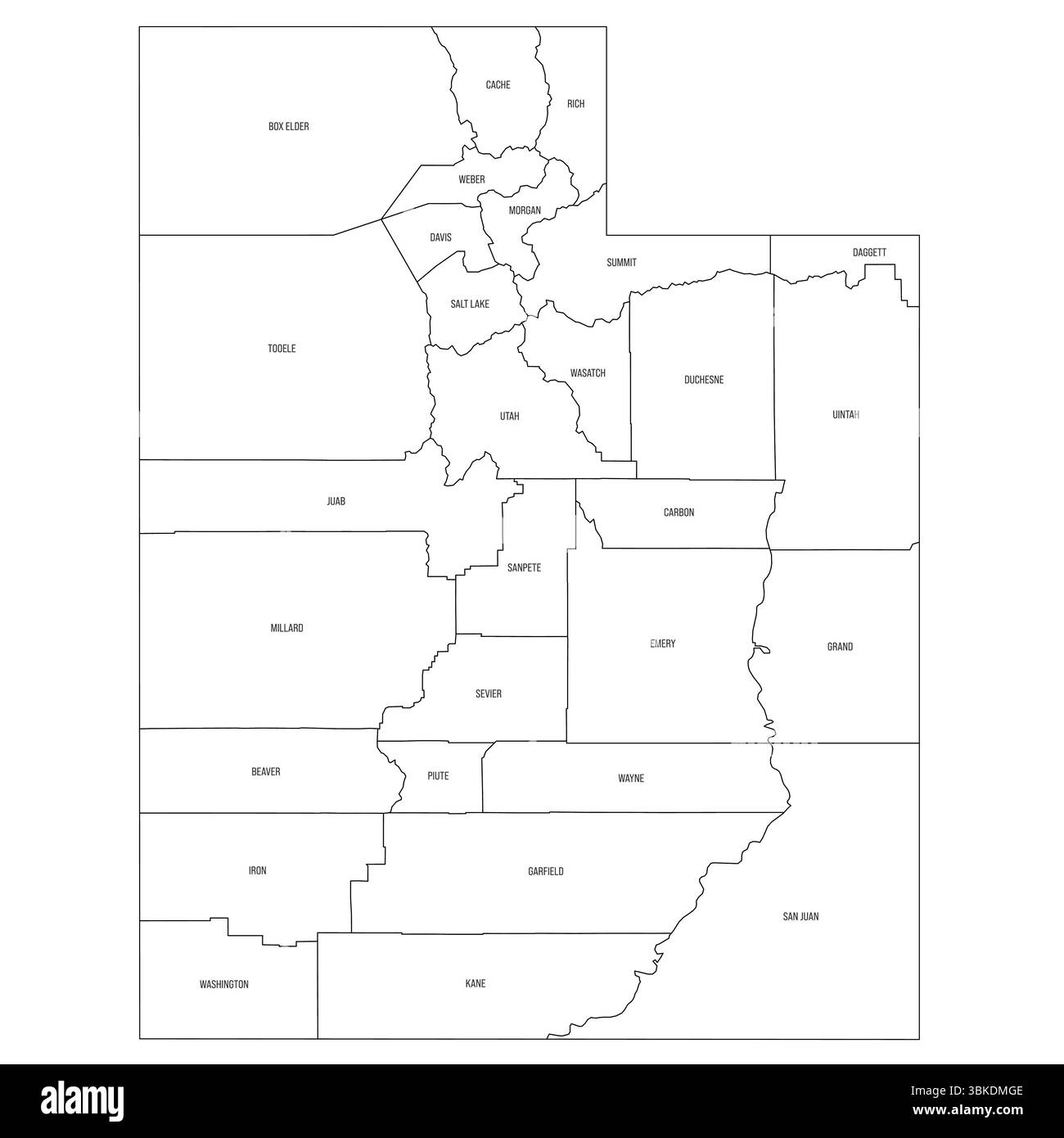 Utah, UT - detailed political map of US state. Administrative map ...