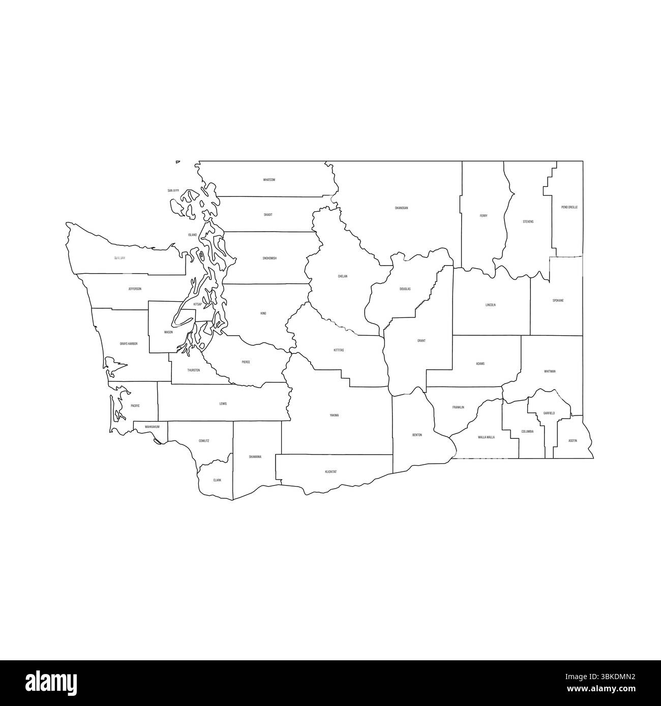 Washington, WA - detailed political map of US state. Administrative map ...