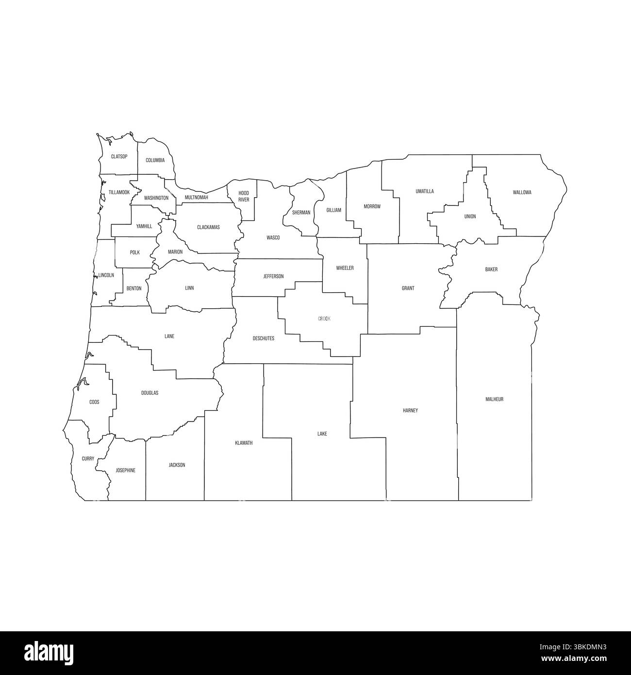 Oregon, OR - detailed political map of US state. Administrative map ...