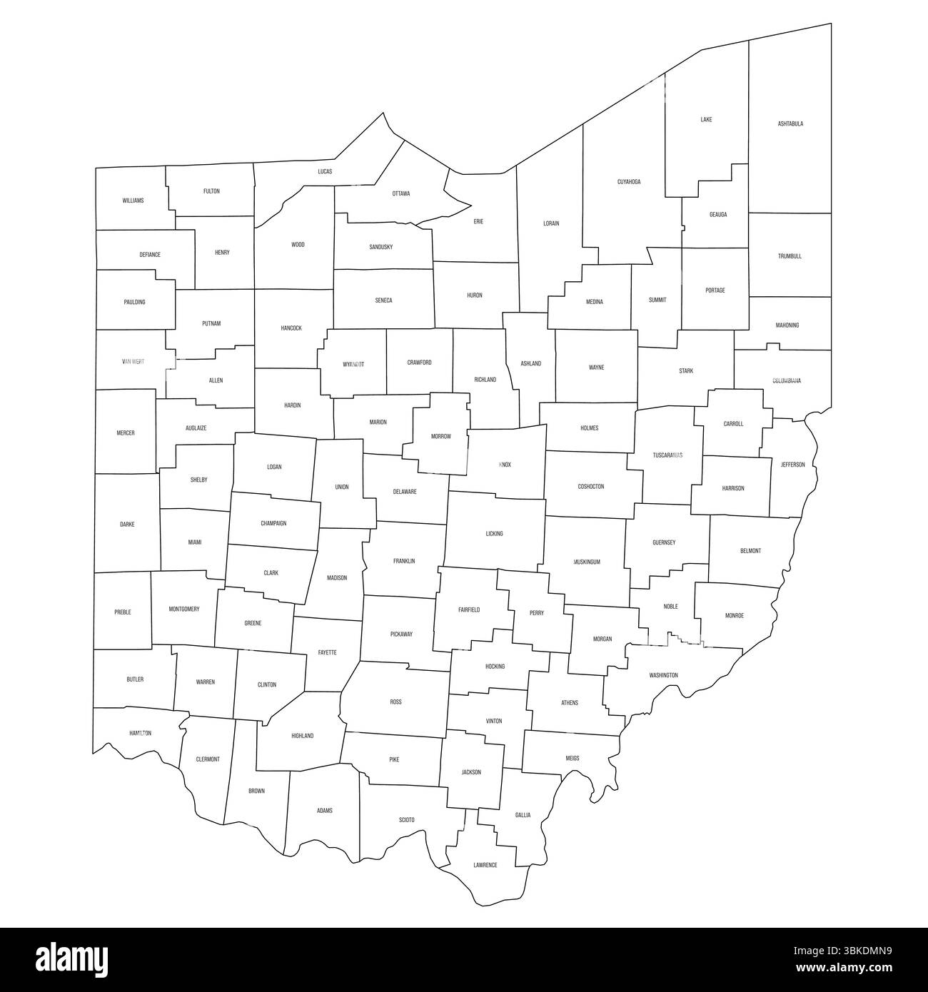Ohio, OH - detailed political map of US state. Administrative map ...