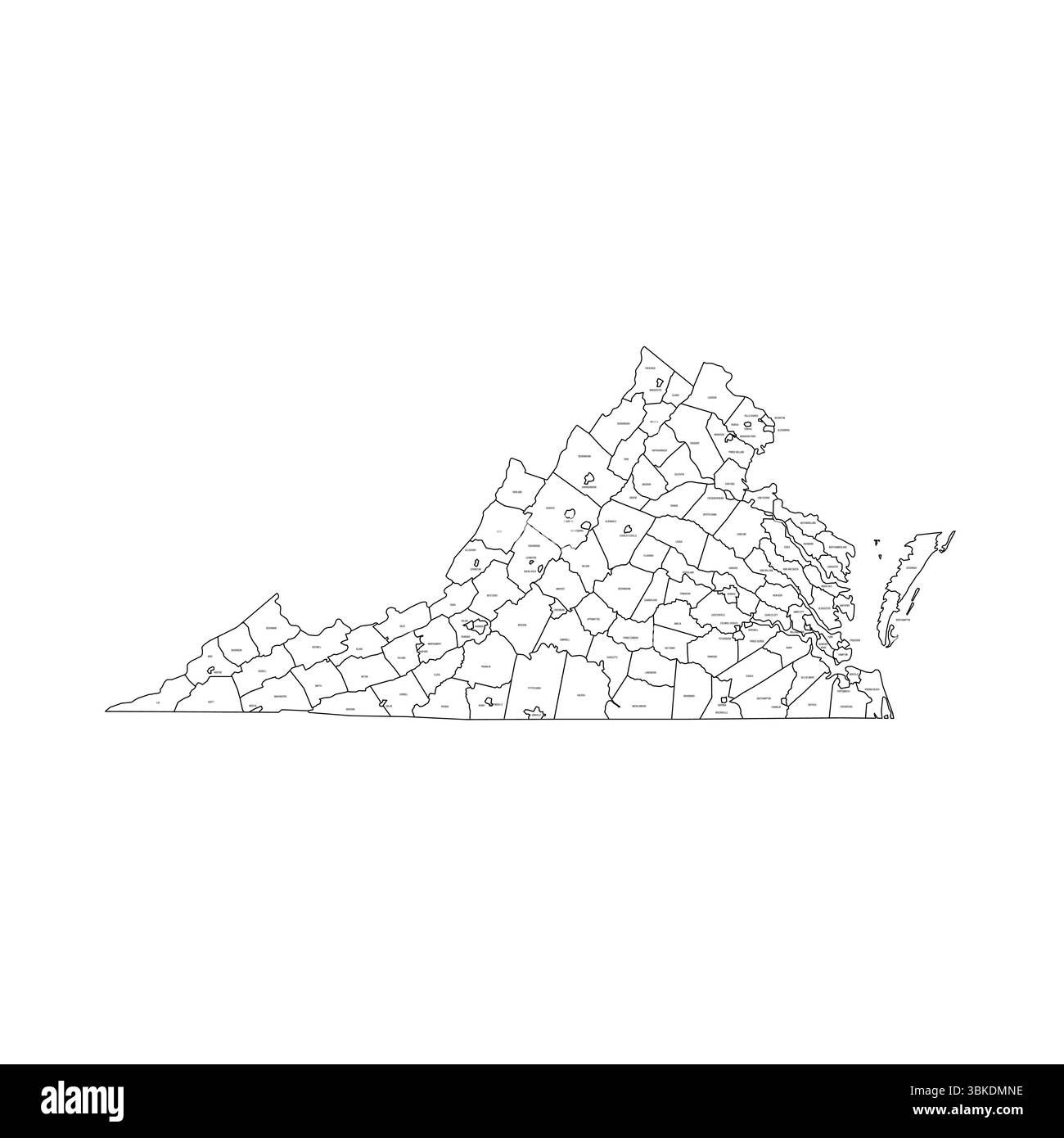 Virginia, VA - detailed political map of US state. Administrative map ...