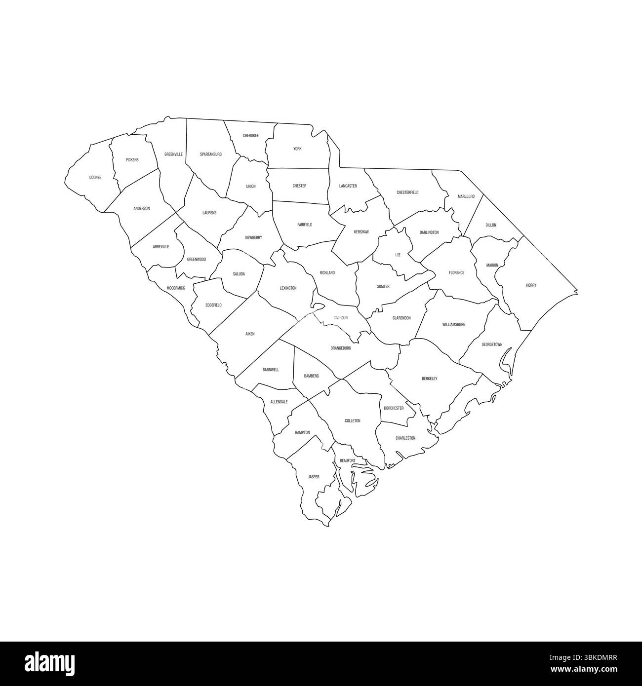 South Carolina, SC - detailed political map of US state. Administrative ...