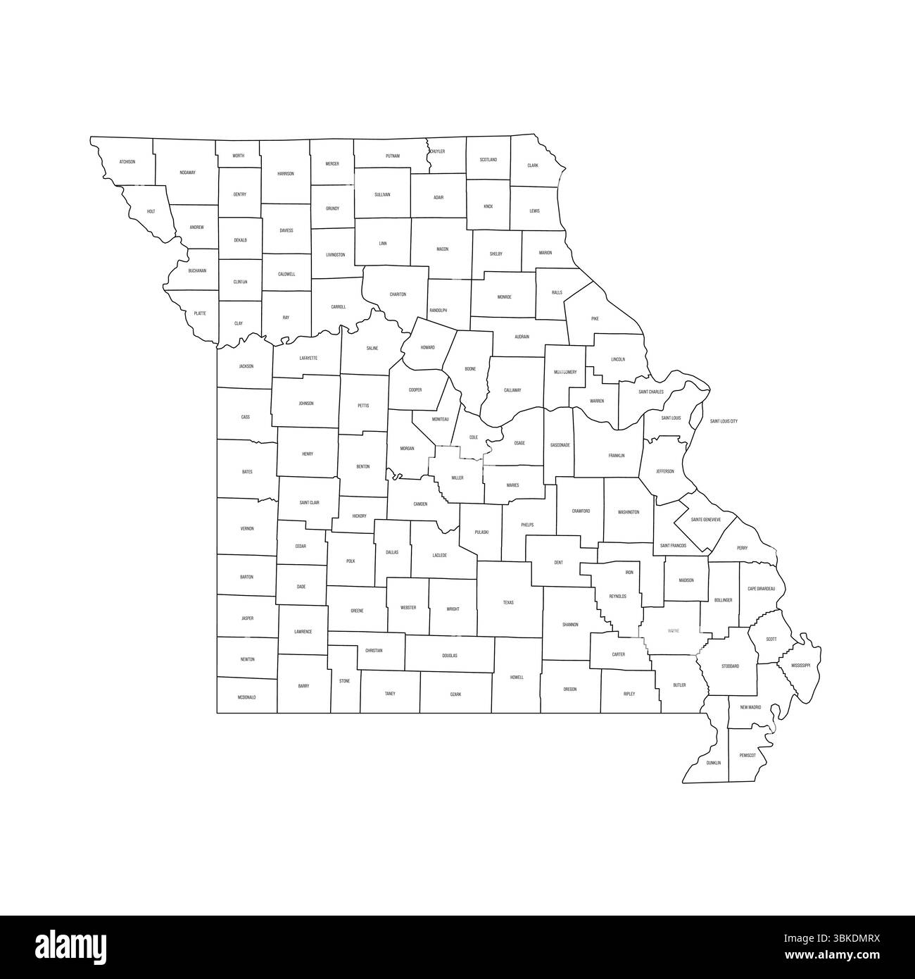 Missouri, MO - detailed political map of US state. Administrative map ...