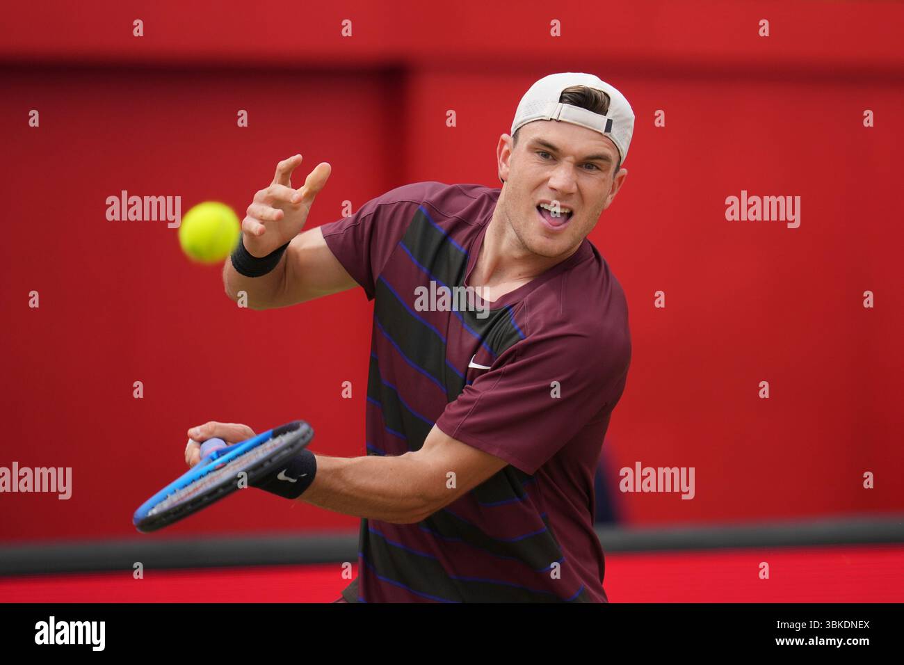Britain's Jack Draper plays a return to Brandon Nakashima of the United ...