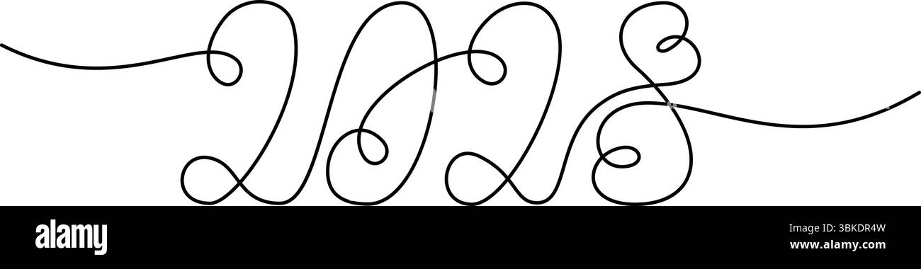 2028 Hand lettering date one continuous line. New Year or Christmas ...