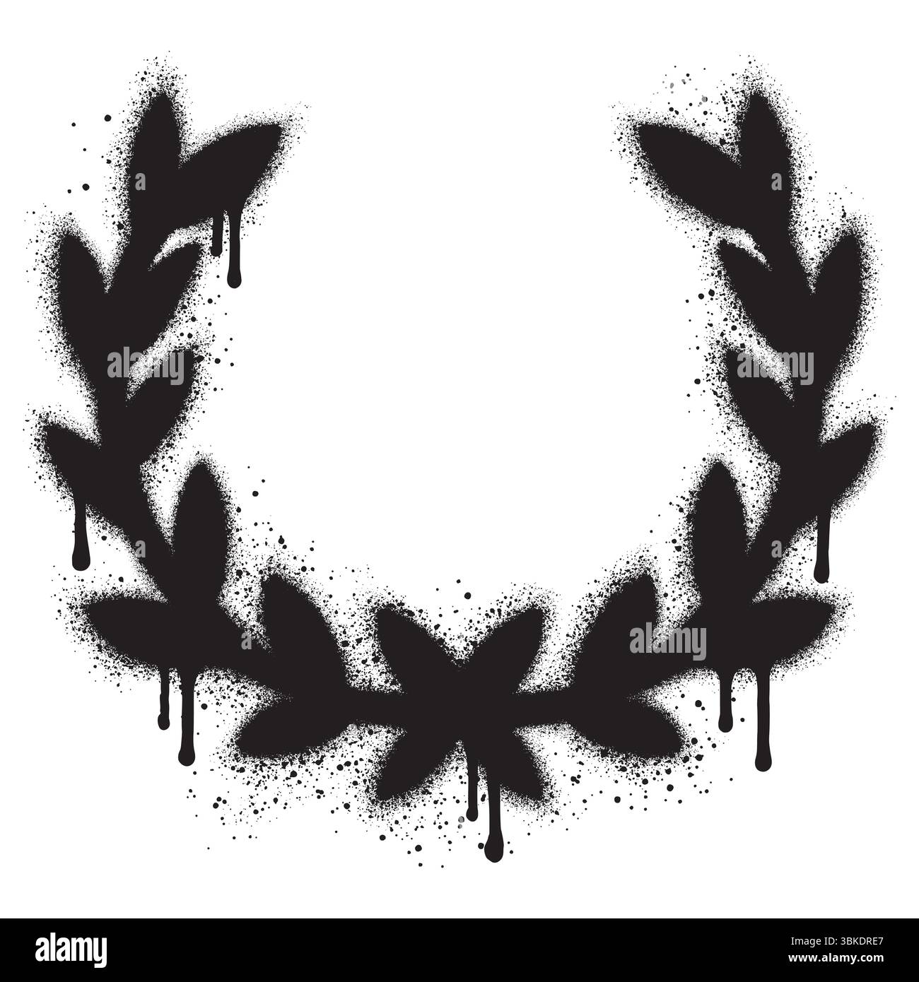 Vector black laurels in graffiti style. Circular foliate laurels ...