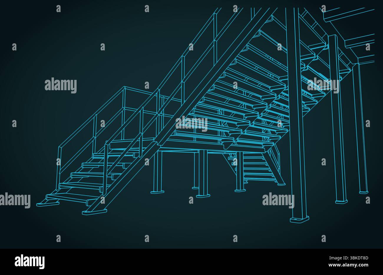 Industrial access stairs in a factory or warehouse blueprint stylized ...