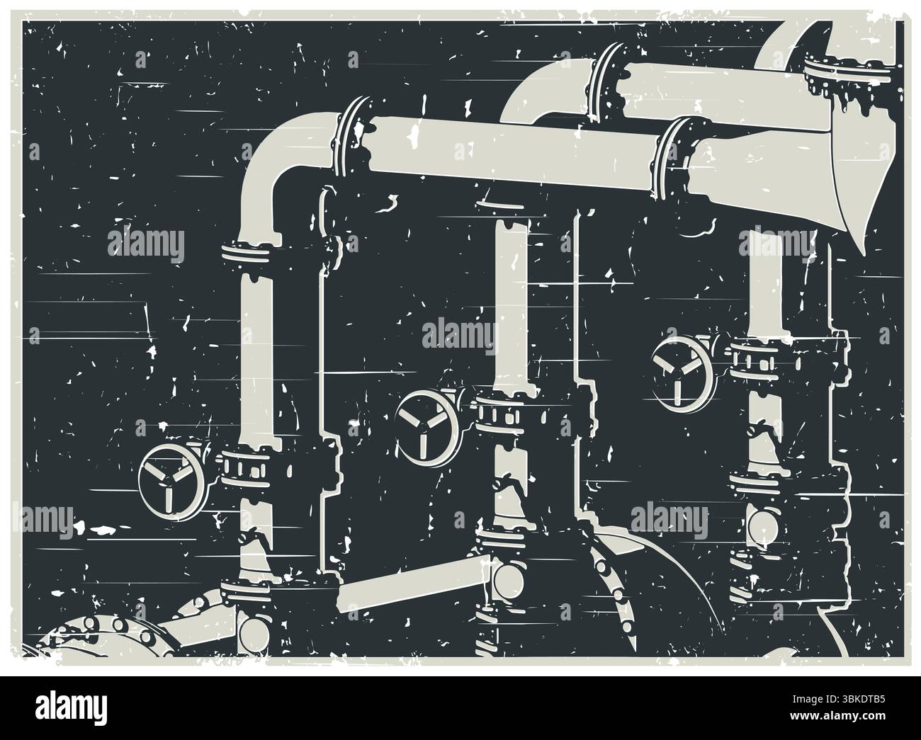 Industrial valves and pipes close up retro poster stylized vector ...