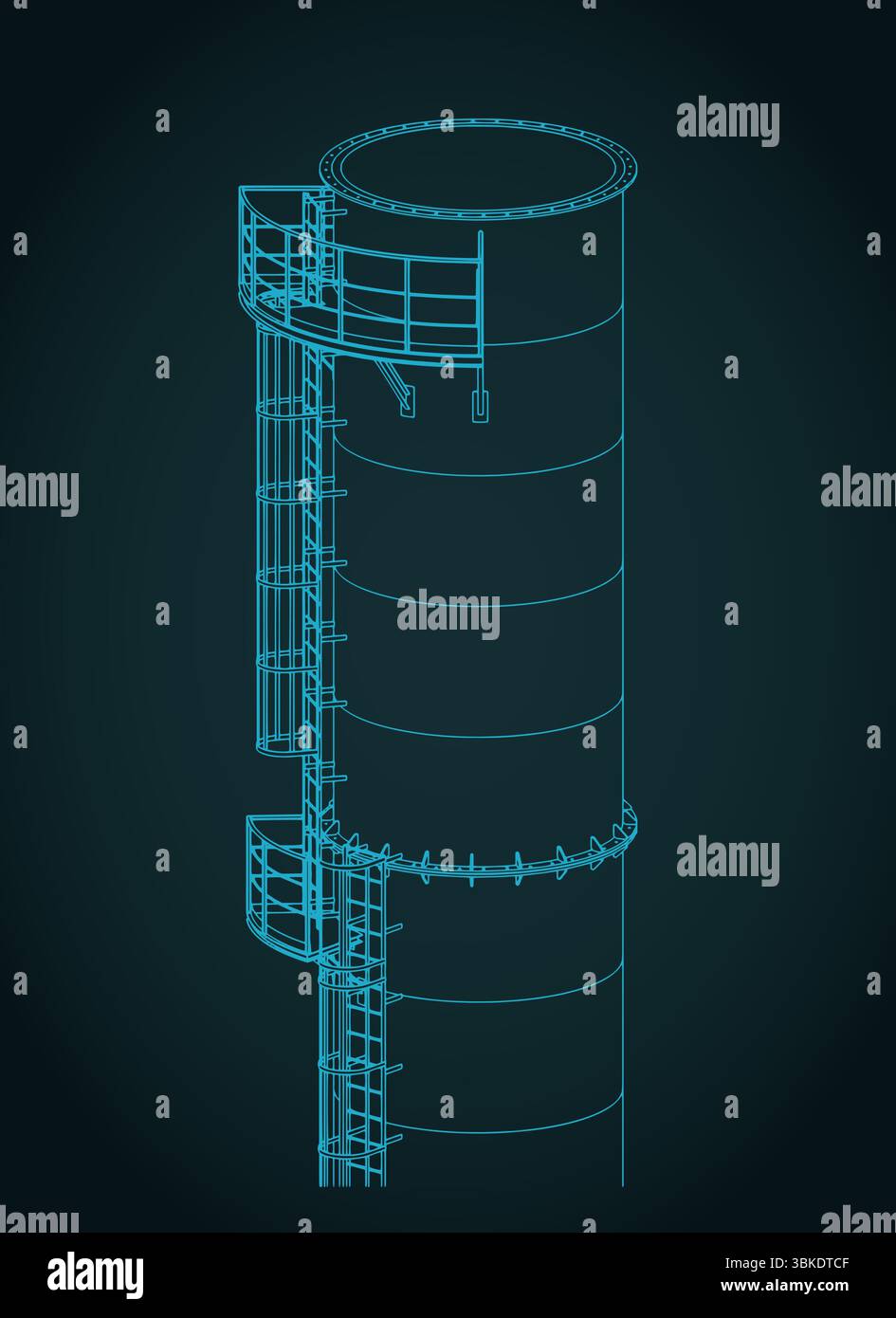 Part of a tall industrial chimney with metal structure and service ...