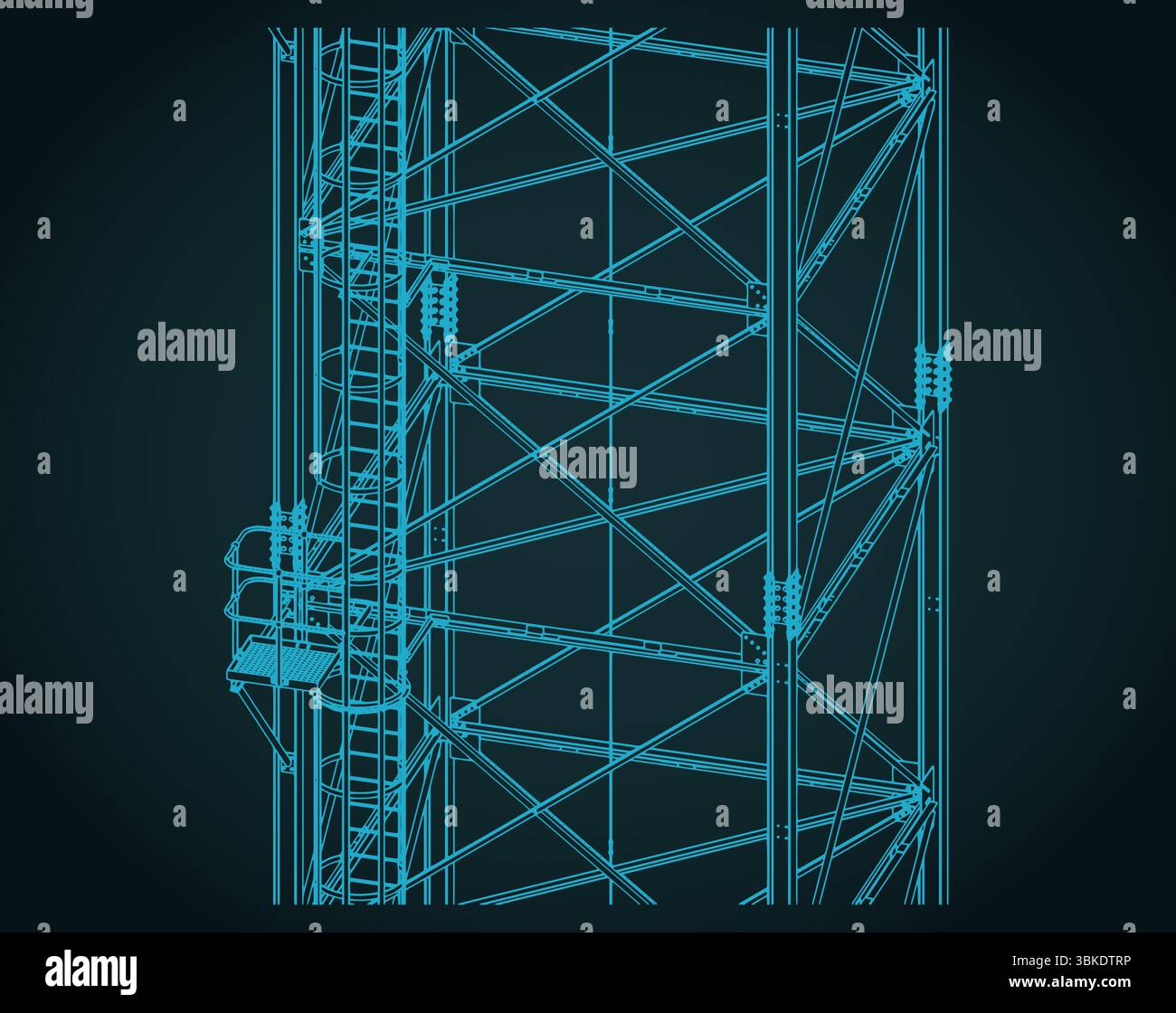 Self-supporting tower isometric drawings close up stylized vector ...