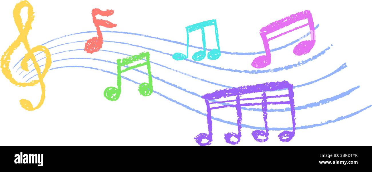 Vector of music notes in charcoal scribble texture. Handwritten pop ...