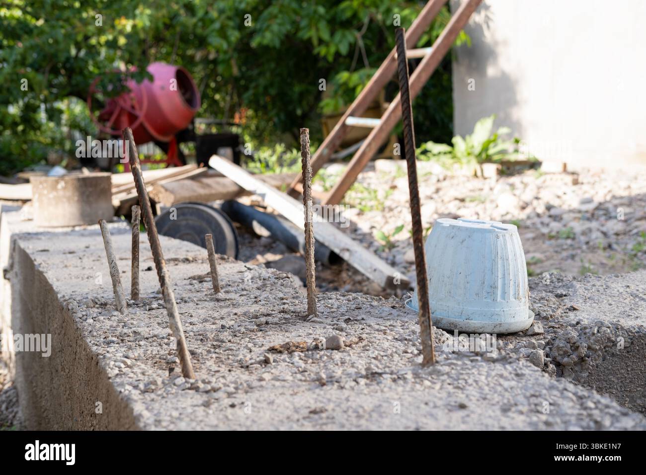 construction of the foundation of the building, cement reinforcement is ...