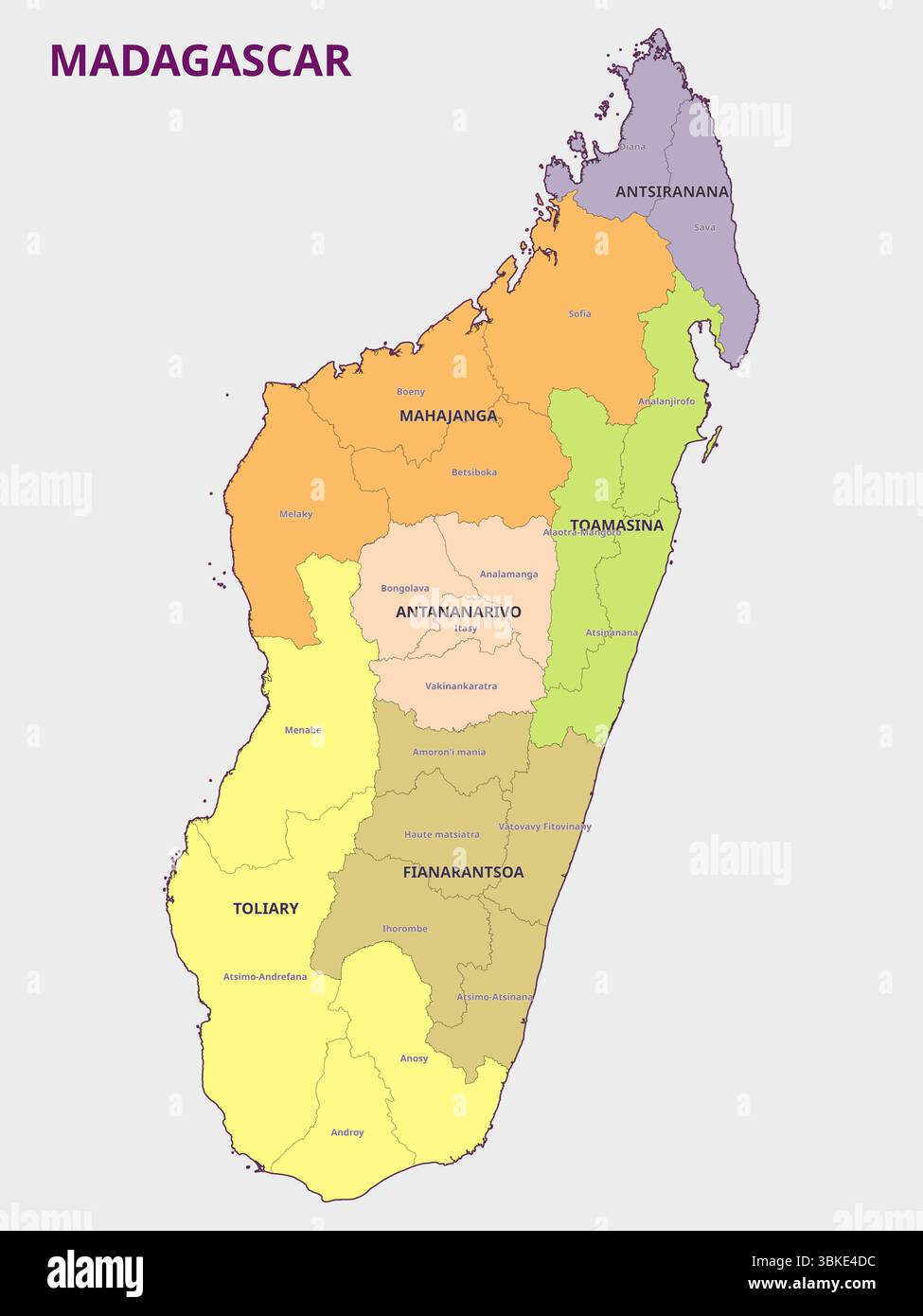 Madagascar Political Map Highlighting Regions Stock Vector Image & Art ...