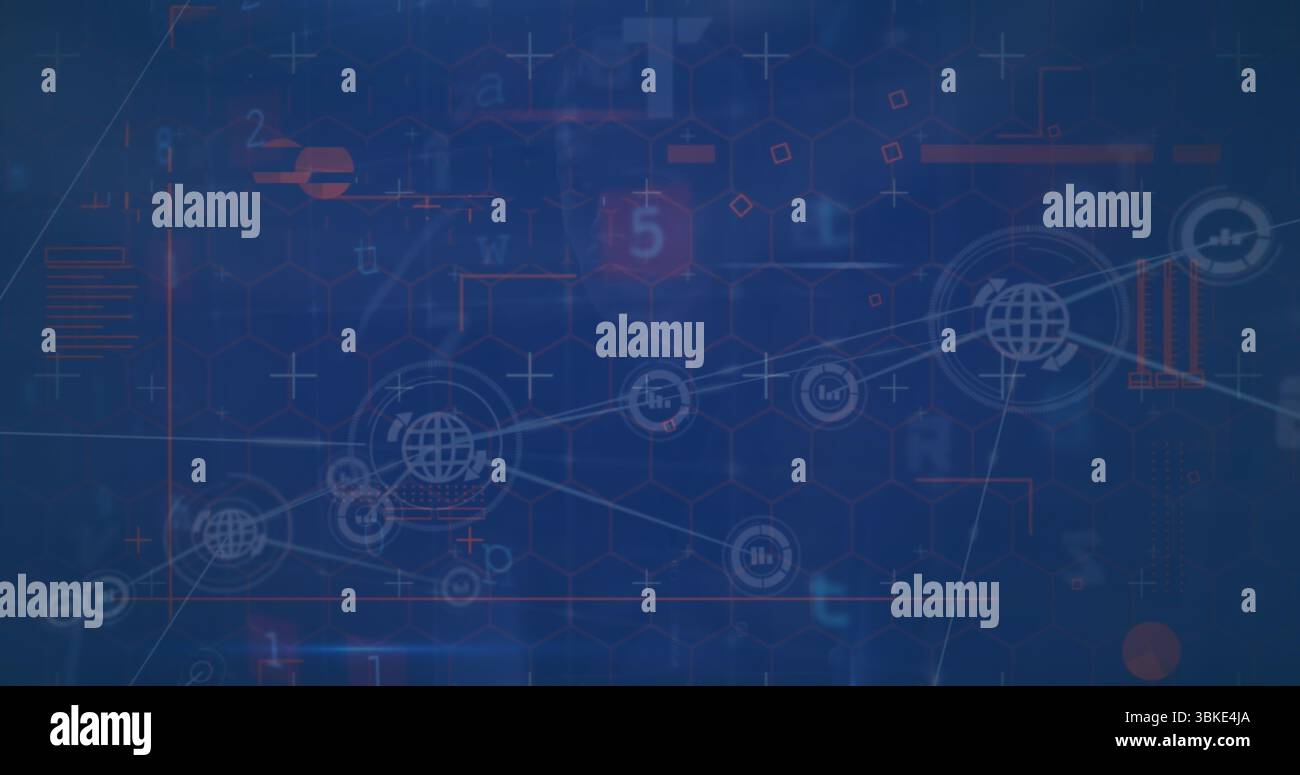 Digital globe interconnected network symbols hi-res stock photography ...