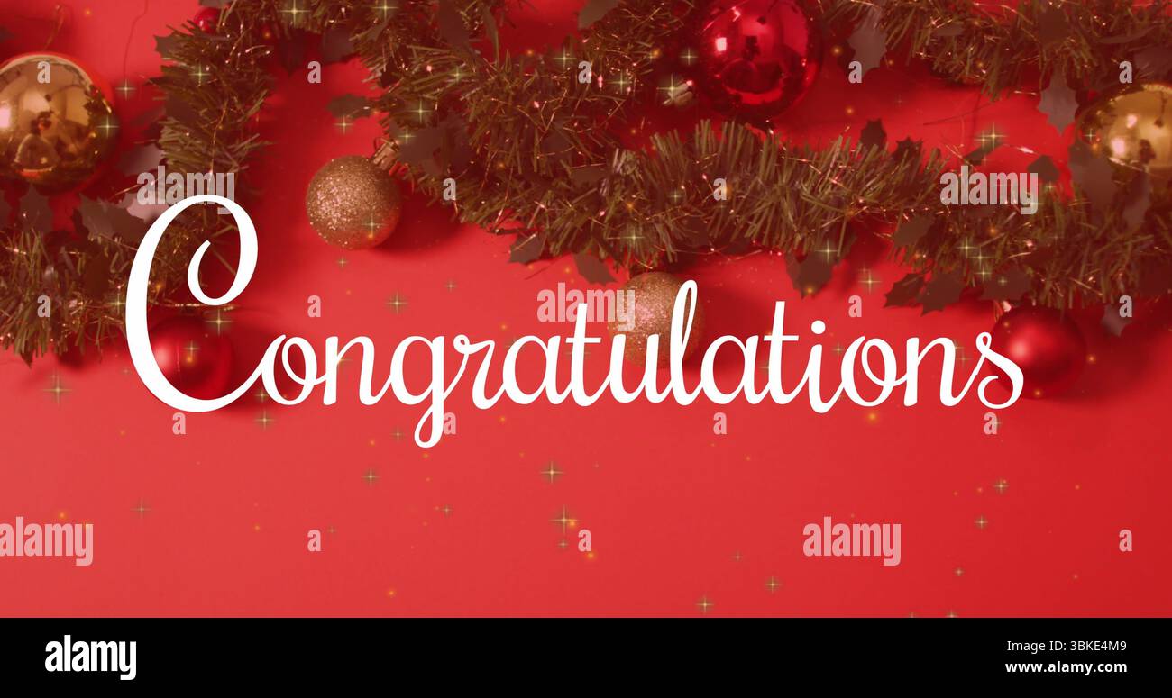 Displaying white cursive 'Congratulations' text on red wall, with green ...