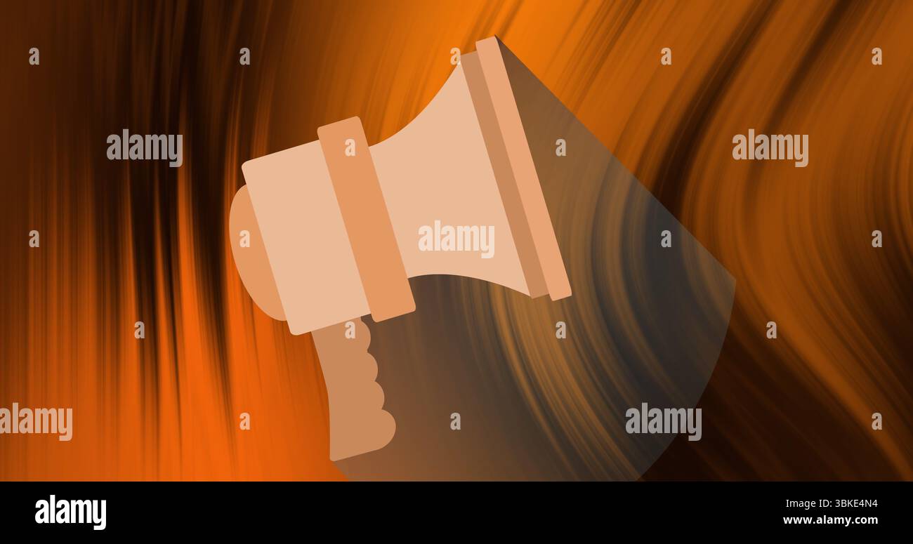 Displaying stylized beige megaphone icon on flowing orange brown ...