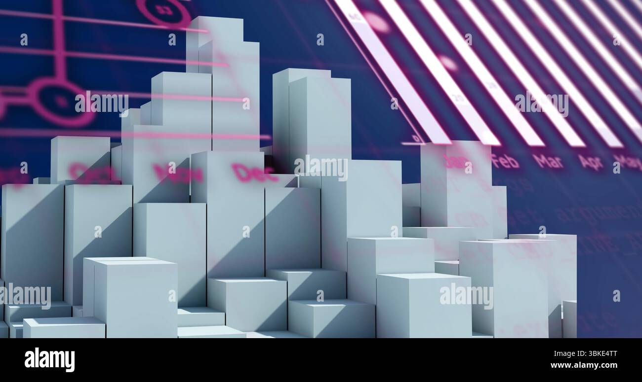 Displaying white 3D cube pyramid rising in digital render with circuit ...