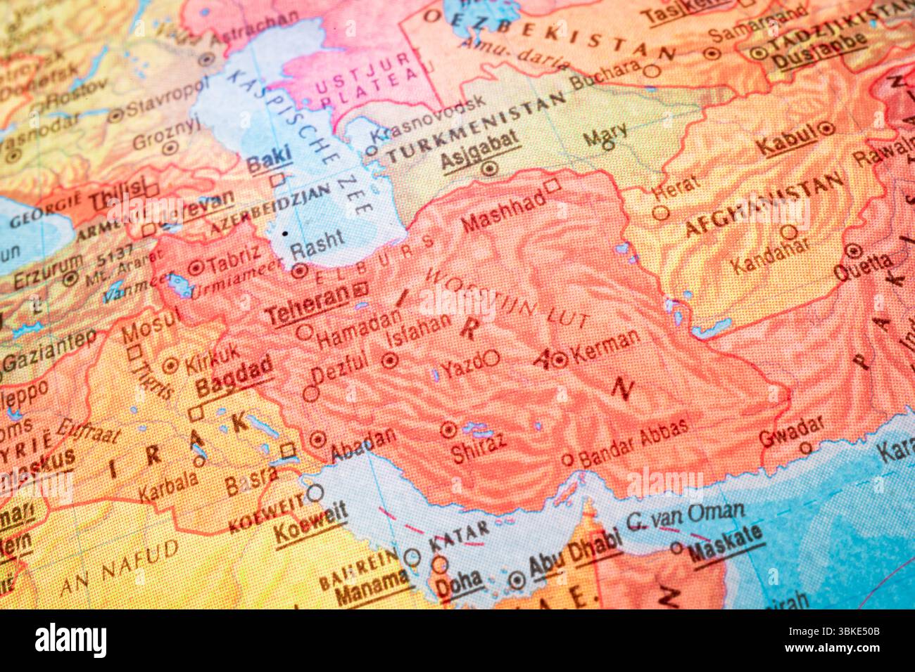 Part of an illuminated globe depicting the country of Iran Stock Photo ...